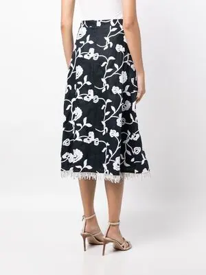 Silvia Tcherassi Floral-embroidered A-line Midi Skirt