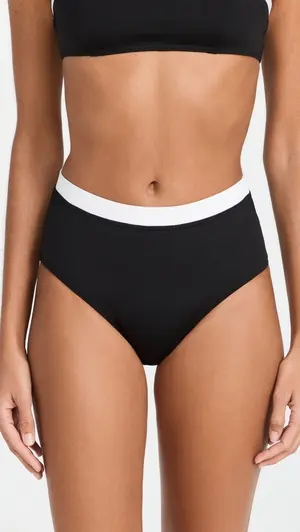 Staud Devon High Rise Bikini Bottoms - Black/white
