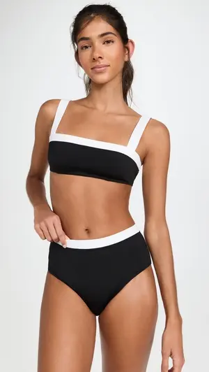 Staud Devon High Rise Bikini Bottoms - Black/white