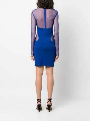 TOM FORD Crepe Mini Dress With Mesh Paneling - Blue