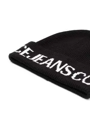 Versace Intarsia-logo Ribbed Beanie - Black