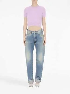 MAISON MARGIELA Short-sleeve Knitted Crop Top - Purple