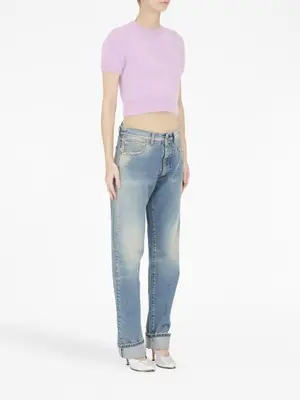 MAISON MARGIELA Short-sleeve Knitted Crop Top - Purple
