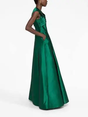 Alberta Ferretti Pleat-detail Asymmetric Gown - Green