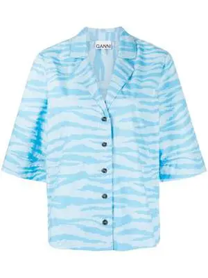 GANNI Zebra-print Organic-cotton Shirt