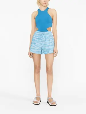 GANNI Zebra-print Organic Cotton Shorts