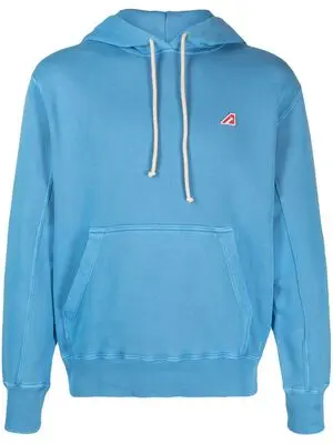 AUTRY Logo Patch Cotton Drawstring Hoodie - Blue
