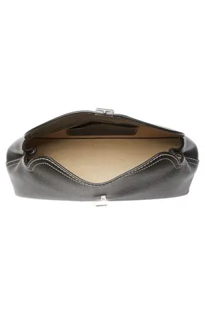 TOTEME T-lock Leather Clutch - Black Grain