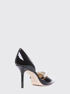 JIMMY CHOO Aurelie Patent Leather Pumps With Synthetic Pearls And Ribbon Detailing - Black