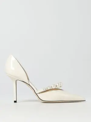 JIMMY CHOO Jimmy Choo Aurelie Patent Leather Pumps With Synthetic Pearls And Ribbon Detailing Milk