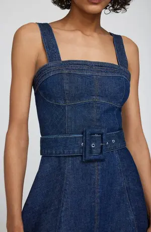 cici denim dress SIMKHAI Cici Bustier Denim Pinafore Midi Dress