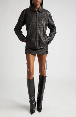 DION LEE Snakeskin Etched Lambskin Leather Jacket