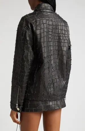 DION LEE Snakeskin Etched Lambskin Leather Jacket