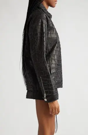 DION LEE Snakeskin Etched Lambskin Leather Jacket
