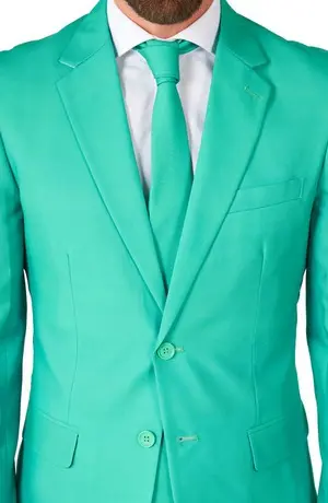 Opposuits Trendy Turquoise Slim Fit Two-piece Suit & Tie Set - Green