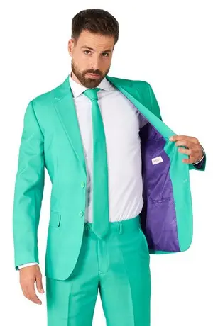 Opposuits Trendy Turquoise Slim Fit Two-piece Suit & Tie Set - Green