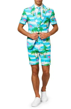 Opposuits Flamingo Print Trim Fit Short Suit With Tie