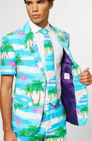 Opposuits Flamingo Print Trim Fit Short Suit With Tie