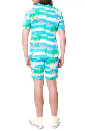 Opposuits Flamingo Print Trim Fit Short Suit With Tie