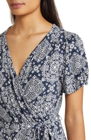 Loveappella Short Sleeve Faux Wrap Dress