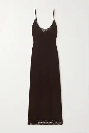 Loro Piana Crochet-trimmed Silk And Cotton-blend Maxi Dress