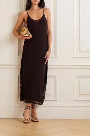Loro Piana Crochet-trimmed Silk And Cotton-blend Maxi Dress