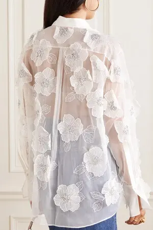 Valentino Garavani Sequin-trimmed Silk-organza Shirt