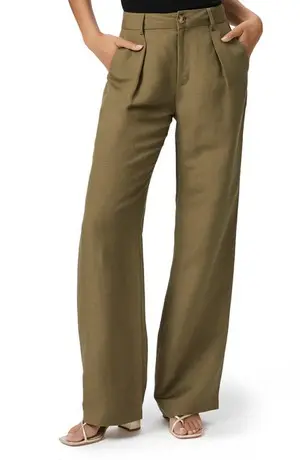 Paige Dallas Pleated High Waist Wide Leg Linen Blend Trousers