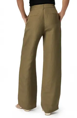 Paige Dallas Pleated High Waist Wide Leg Linen Blend Trousers
