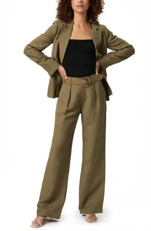 Paige Dallas Pleated High Waist Wide Leg Linen Blend Trousers