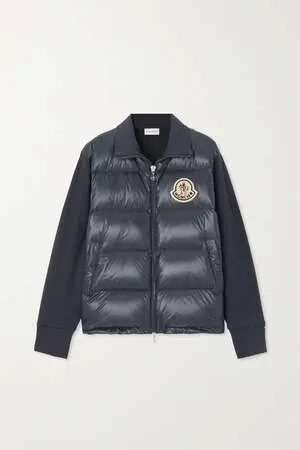 Moncler Appliquéd Cotton-blend Jersey And Quilted Shell Down Jacket - Navy