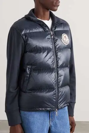 Moncler Appliquéd Cotton-blend Jersey And Quilted Shell Down Jacket - Navy