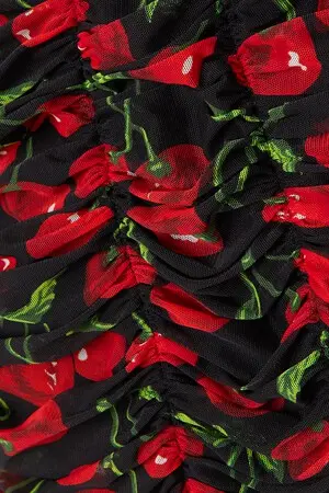 Dolce & Gabbana Strapless Ruched Printed Stretch-tulle Mini Dress