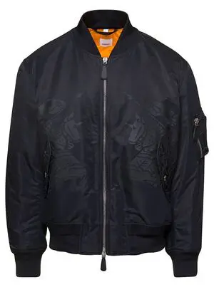Burberry Bomber Jacket With Equestrian Knight Print In Polyamide Stretch Man - Black