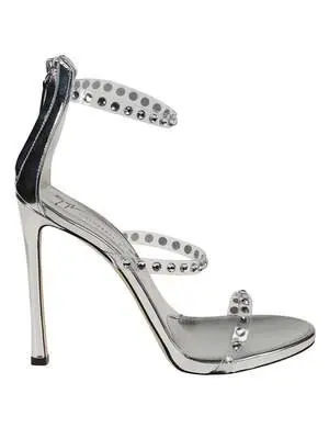 GIUSEPPE ZANOTTI Giuseppe Zanotti Harmony Shine Leather Heel Sandals - Silver