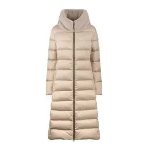 Herno Long Down Jacket With Faux Fur Collar - Beige