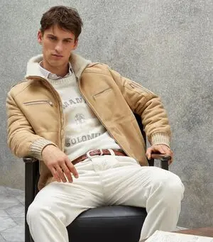 Brunello Cucinelli Brunello Cucinelli Shearling Collar Sheepskin Jacket Neutrals