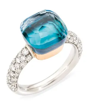 Pomellato Mixed Gold, Diamond, Topaz, And Agate Nudo Classic Ring - Blue
