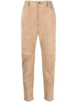 Brunello Cucinelli Cropped Suede Trousers - Brown