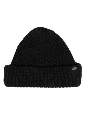 Gcds Logo-patch Ribbed Beanie - Black