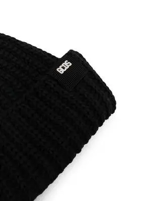 Gcds Logo-patch Ribbed Beanie - Black