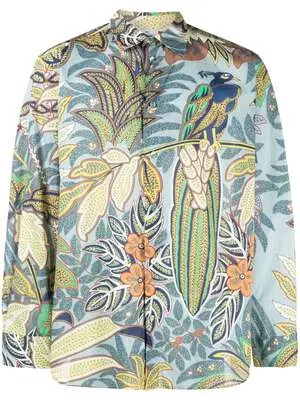 Etro Botanical-print Cotton Shirt - Blue