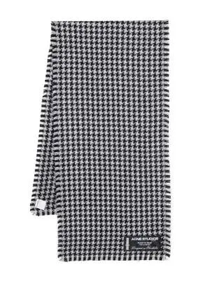 Acne Studios Houndstooth Frayed-trim Scarf - White