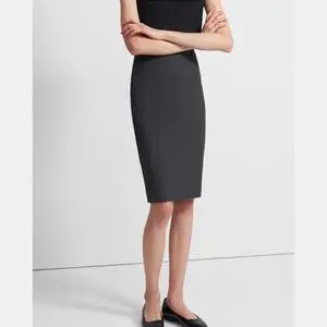 Theory Pencil Skirt In Stretch Wool - Charcoal Melange