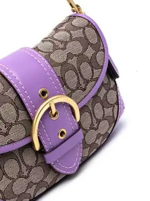 良品 COACH ハンドバッグ スエード パープル シグネチャー ソーホー SOHO BAG IN SIGNATURE JACQUARD