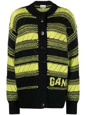 GANNI Stripe-pattern Knitted Cardigan - Black