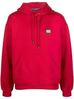 Dolce & Gabbana Logo-plaque Cotton Hoodie - Red