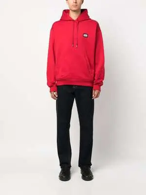 Dolce & Gabbana Logo-plaque Cotton Hoodie - Red