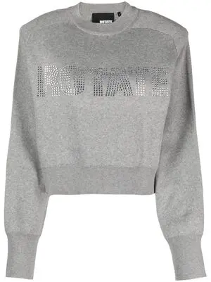 ROTATE BY BIRGER CHRISTENSEN Embellished Organic Cotton Sweatshirt - Grey