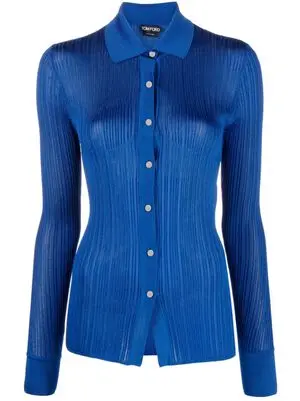 TOM FORD Ribbed Polo Collar Cardigan